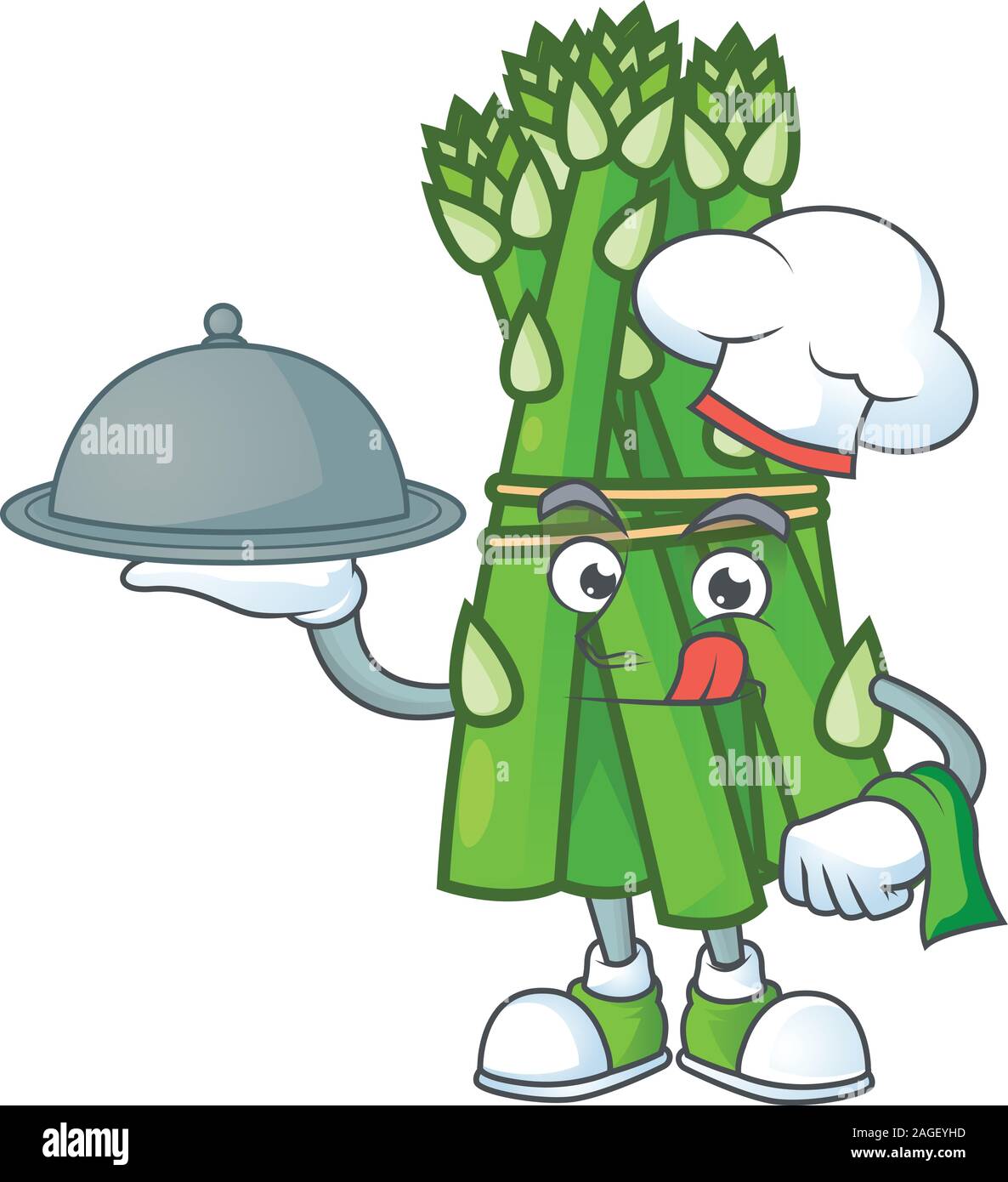 Cute asparagus as a Chef with hat and tray cartoon style design Stock ...
