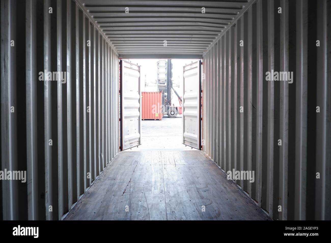 Container inside view Import and export concept Stock Photo - Alamy