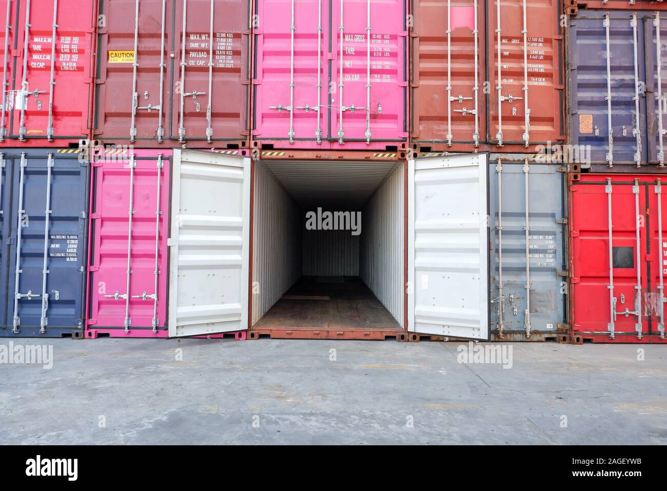 Interior view of the container door opening Stock Photo - Alamy