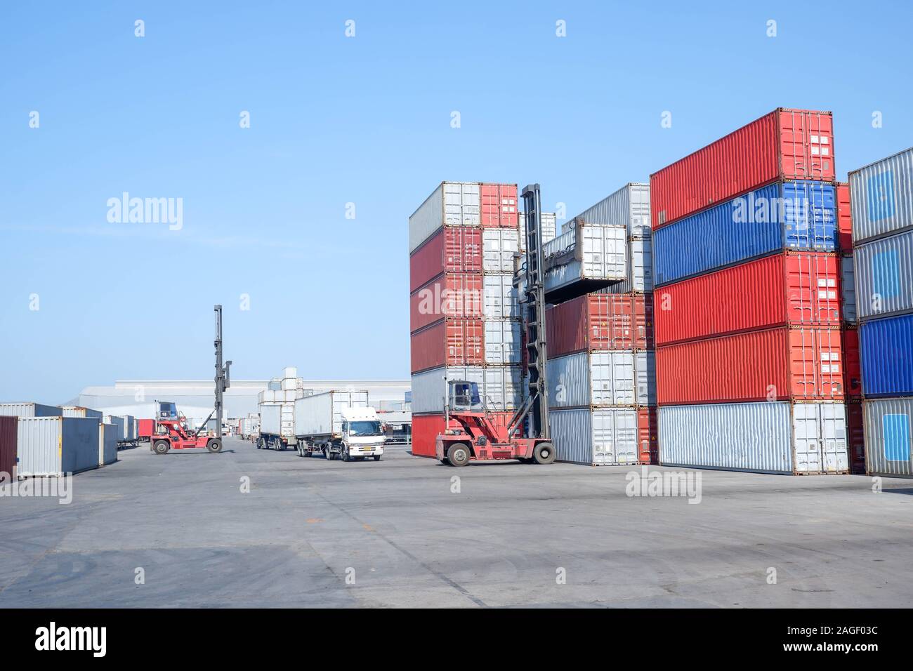 Logistics and transportation of harbor, container truck, container ...