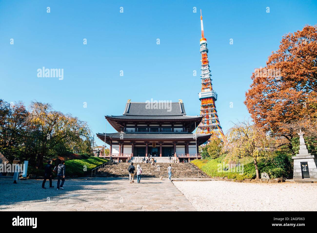Zojoji Temple and Tokyo tower at autumn in Tokyo, Japan Stock Photo - Alamy