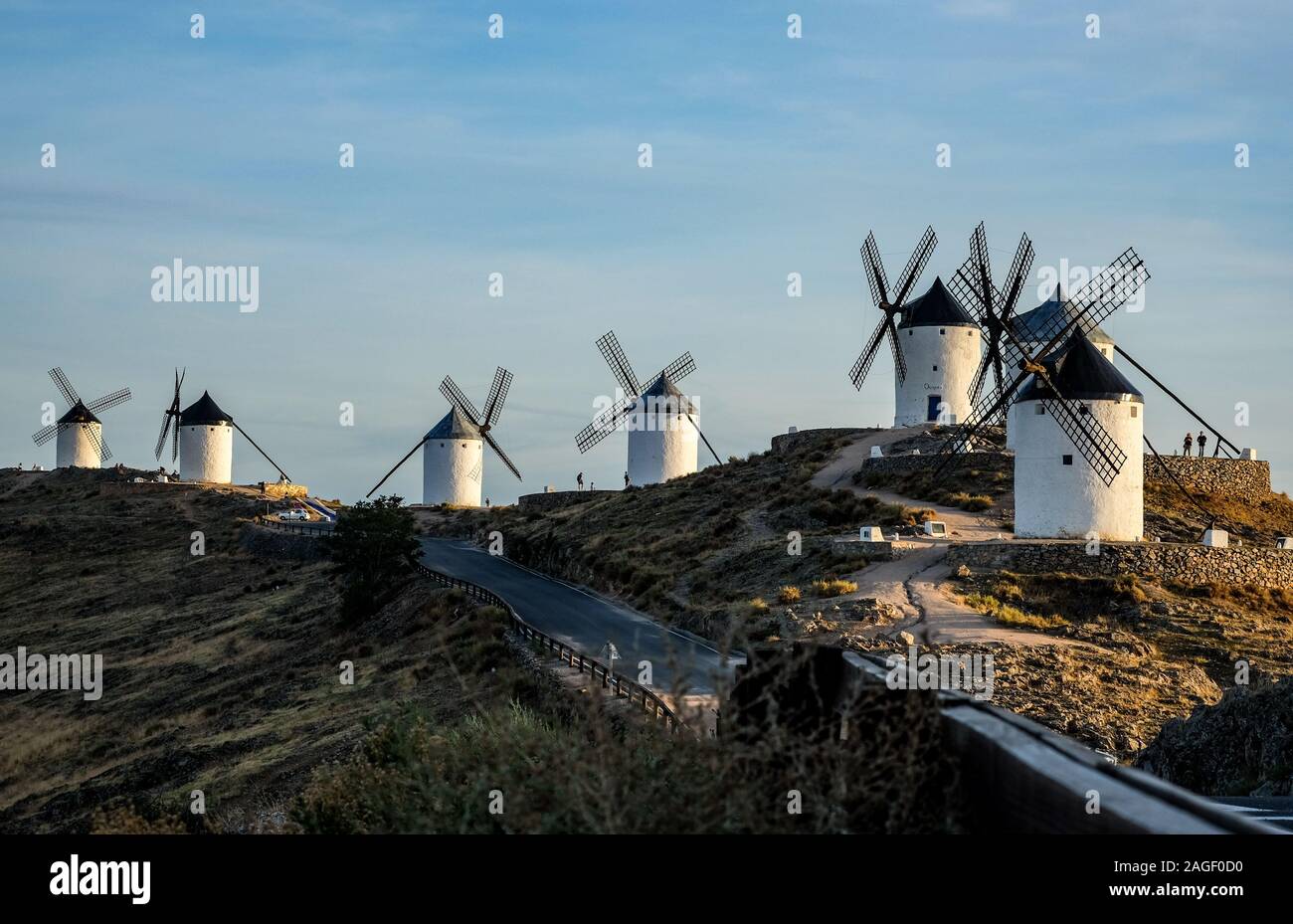 23 September 2019, Spain, Consuegra: The windmills of Consuegra from ...