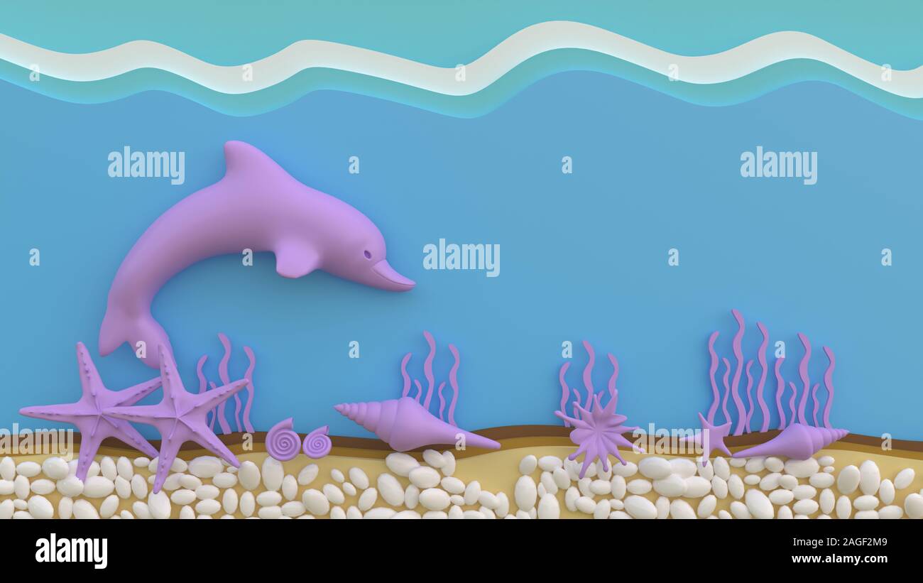 3d rendering, 3d illustrator, of Dolphins are swimming in the sea With ...