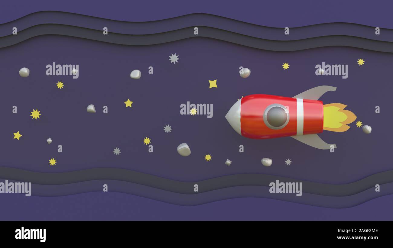 3D rendering, 3D illustrators, cartoon red spaceships in space above ...