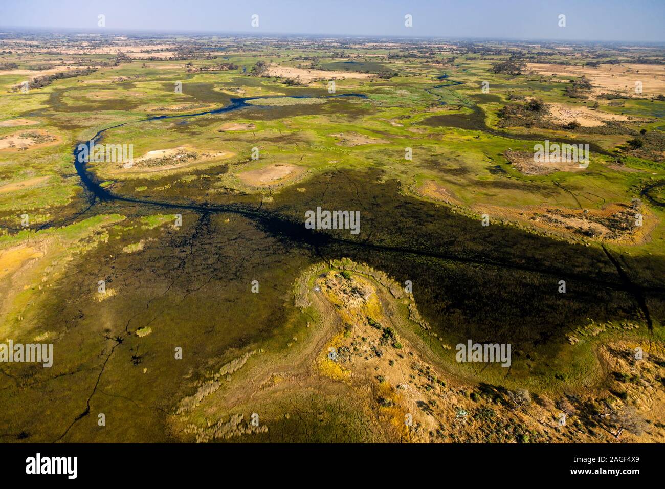 Okavango river and swamp, wetlands, grasslands, aerial view, Okavango ...