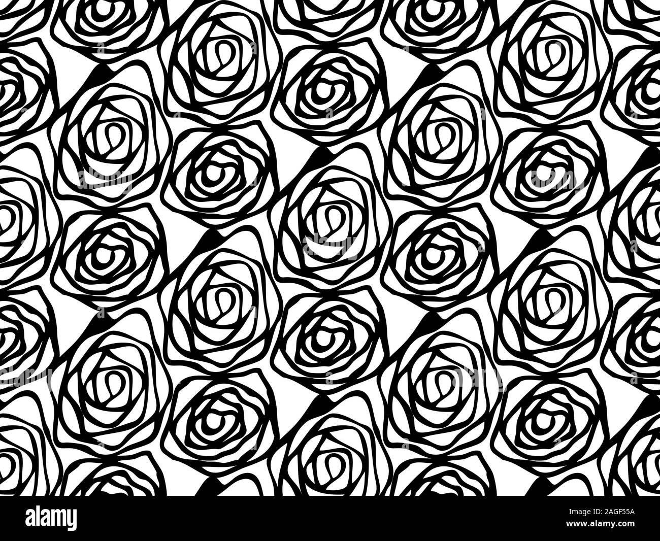 Hand drawn swirl rose flower pattern seamless repeat background Stock ...