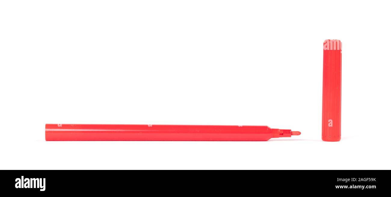Red felt-tip pen isolated on white background Stock Photo - Alamy