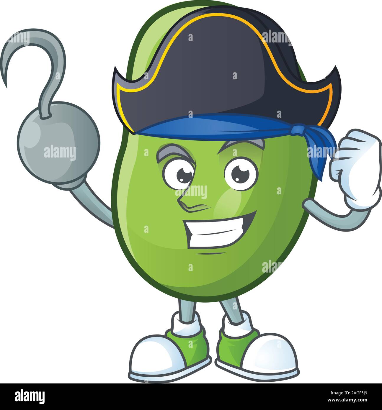 one hand Pirate green beans cartoon character wearing hat Stock Vector ...