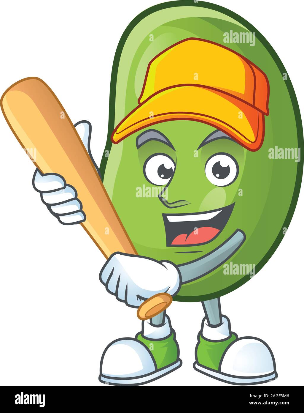 Funny smiling green beans cartoon mascot with baseball Stock Vector ...