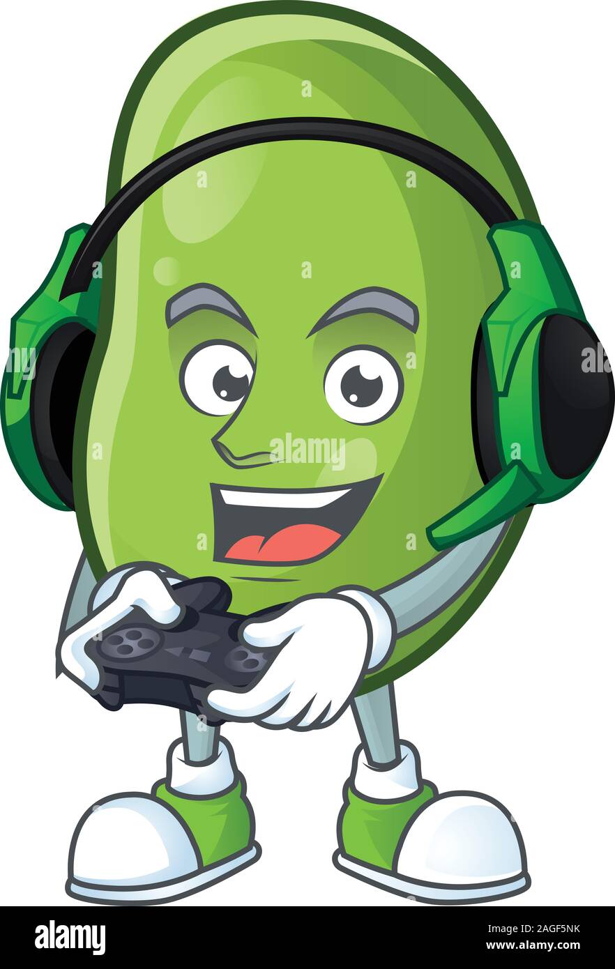 mascot icon of green beans with headphone and controller Stock Vector ...