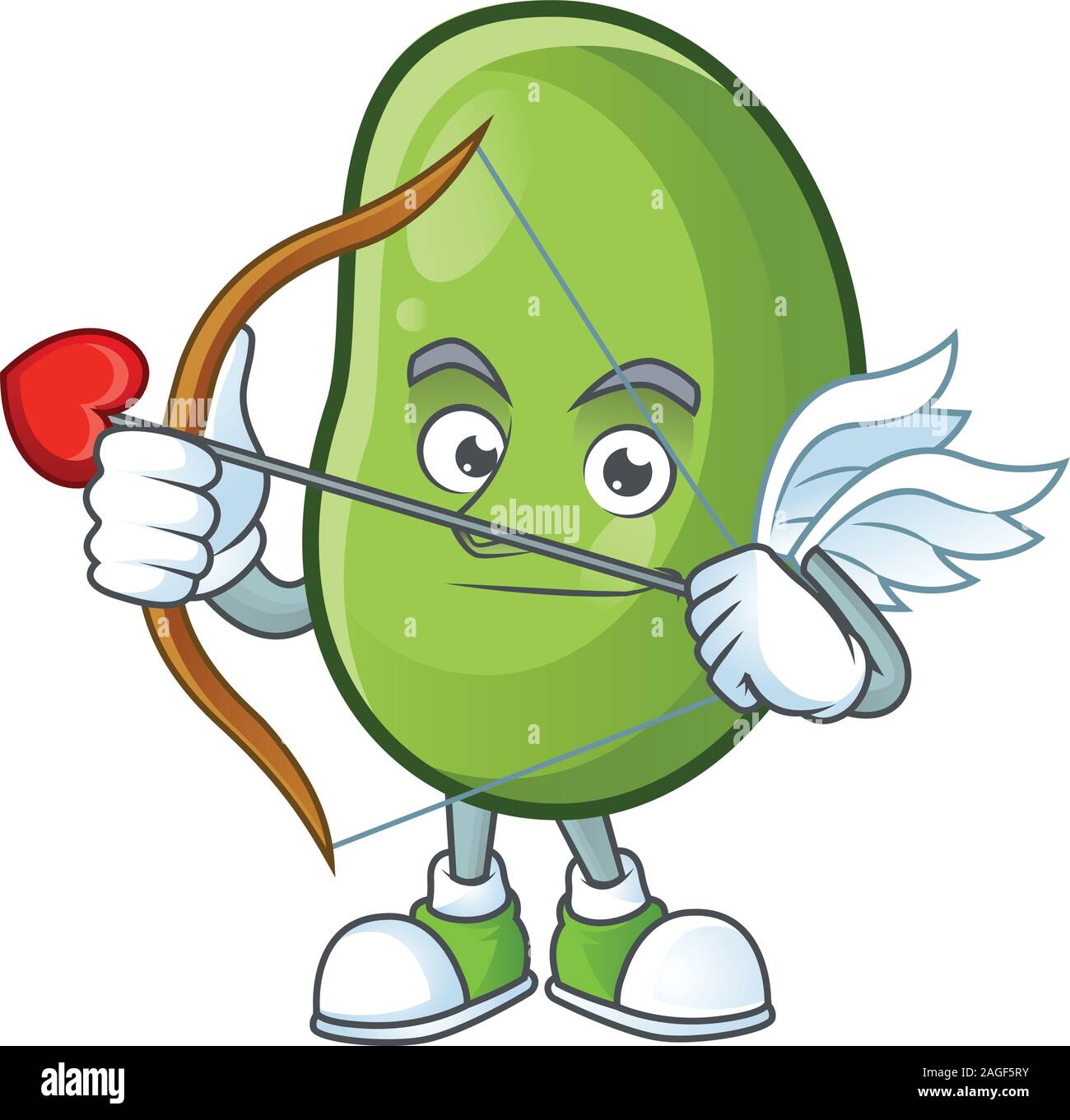 cartoon character of green beans Cupid having arrow and wings Stock ...