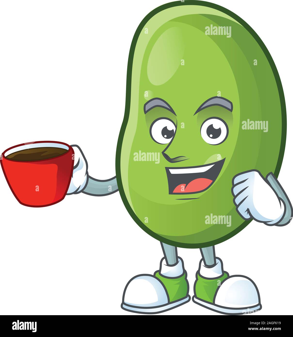Picture of green beans character with a cup of coffee Stock Vector ...