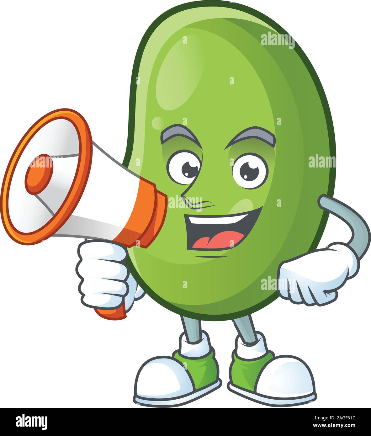 Smiling cartoon character of green beans with megaphone Stock Vector ...