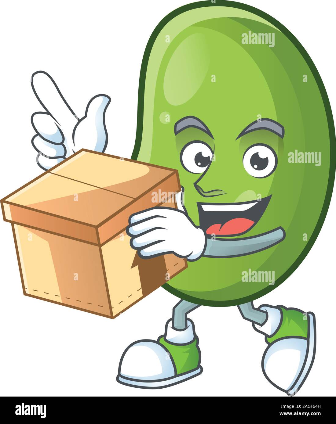 Cute green beans cartoon character style holding a box Stock Vector ...