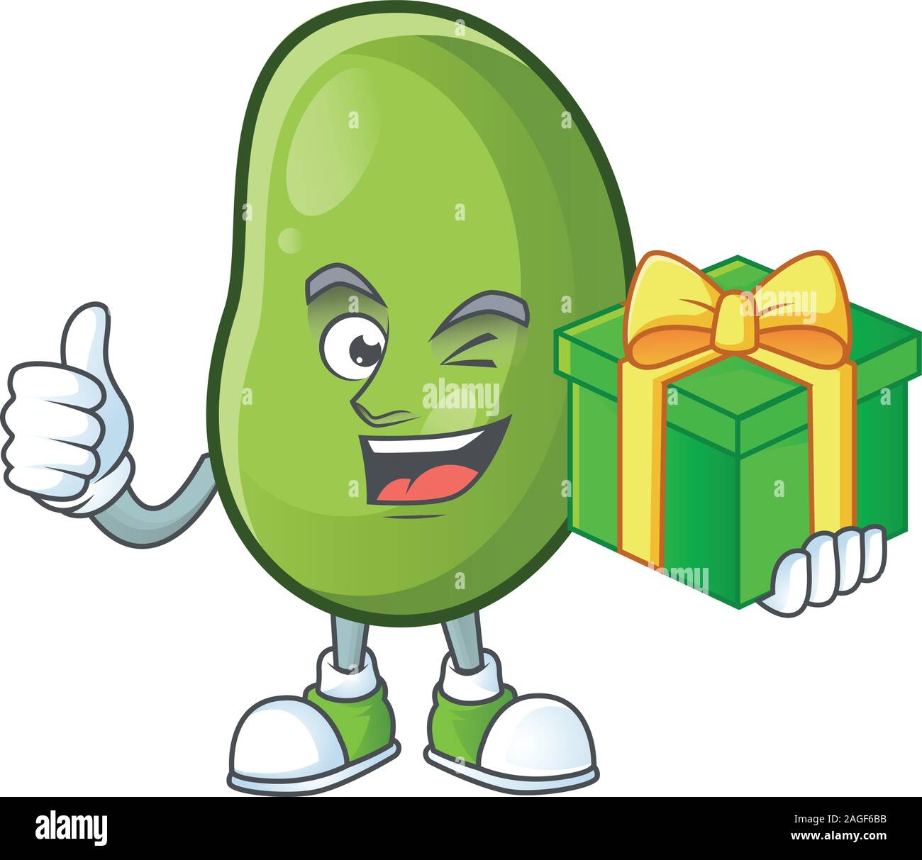 cartoon character of happy green beans with gift box Stock Vector Image ...
