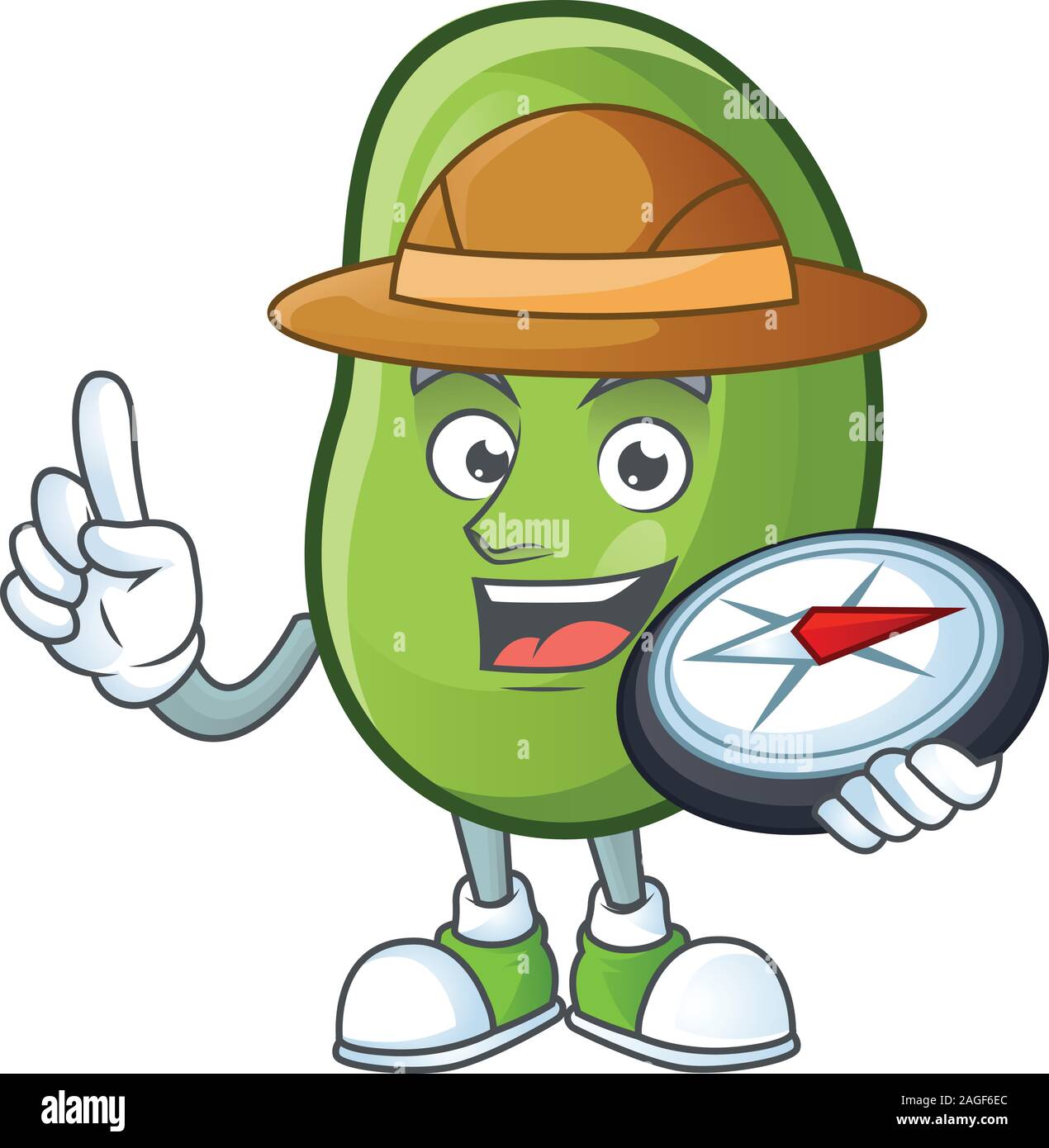 Cool Explorer green beans cartoon character with a compass Stock Vector ...