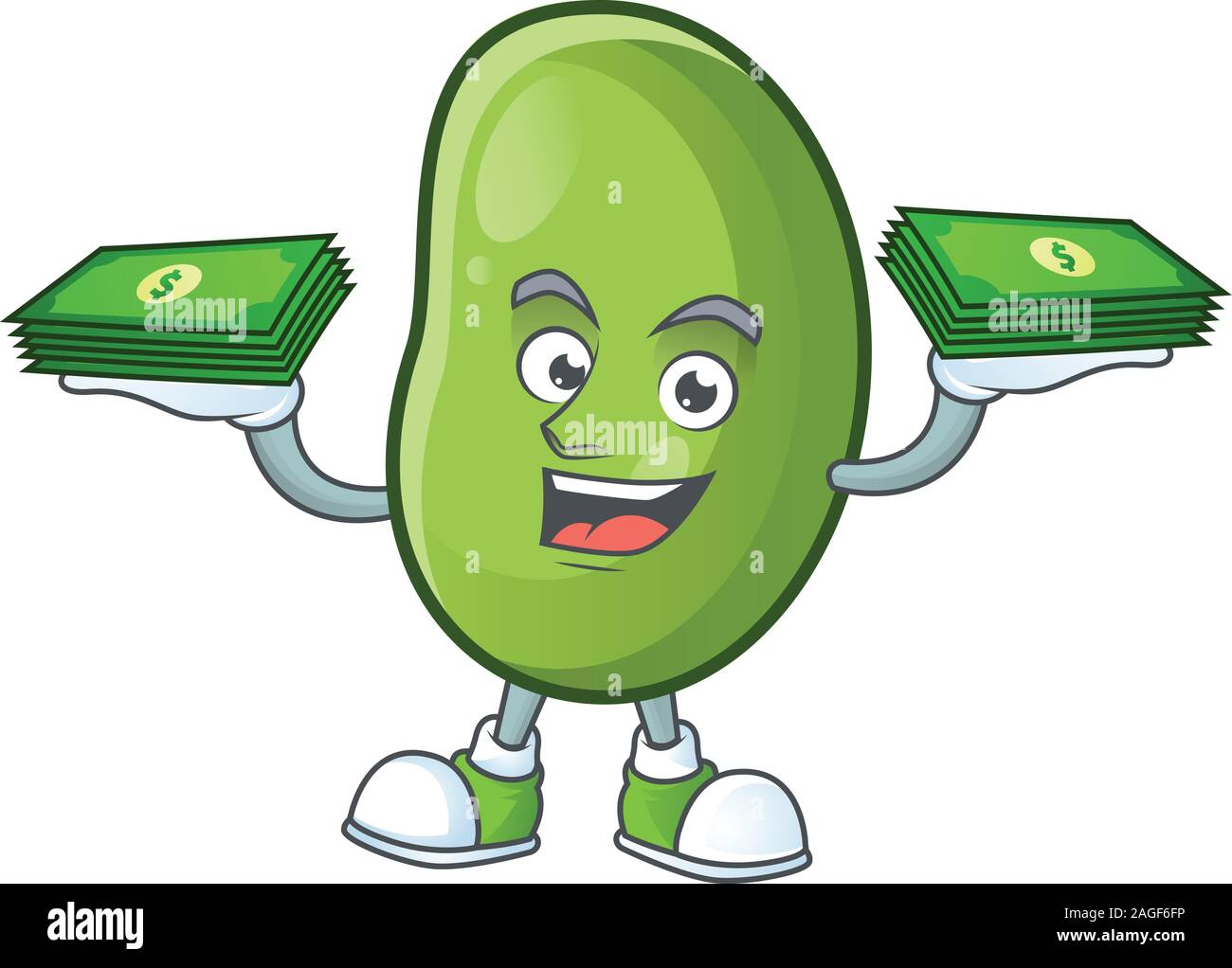 Happy face green beans character with money on hand Stock Vector Image ...