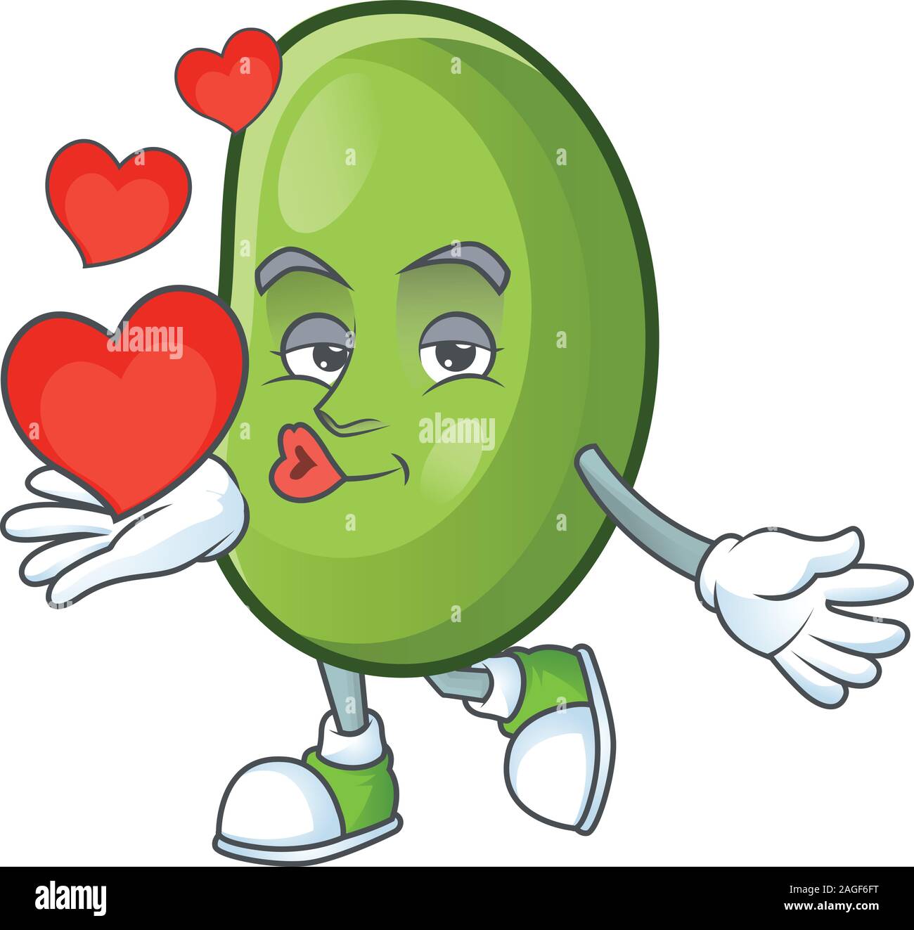 Happy green beans cartoon character mascot with heart Stock Vector ...