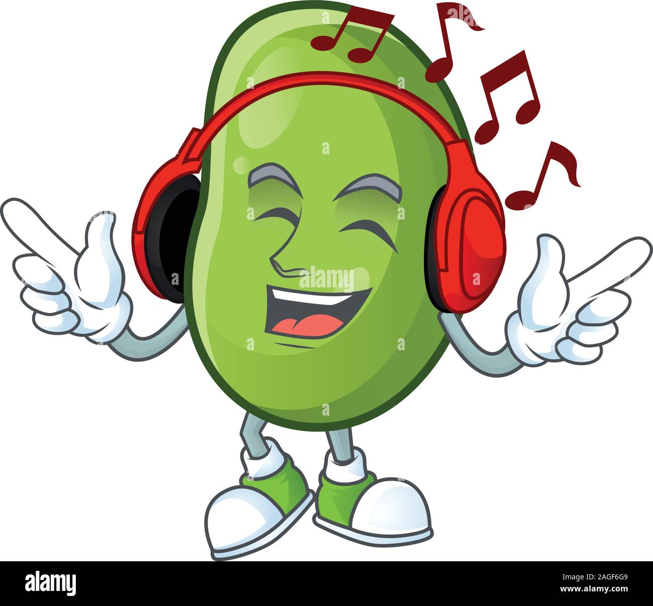 Singing and Listening music green beans cartoon character Stock Vector ...