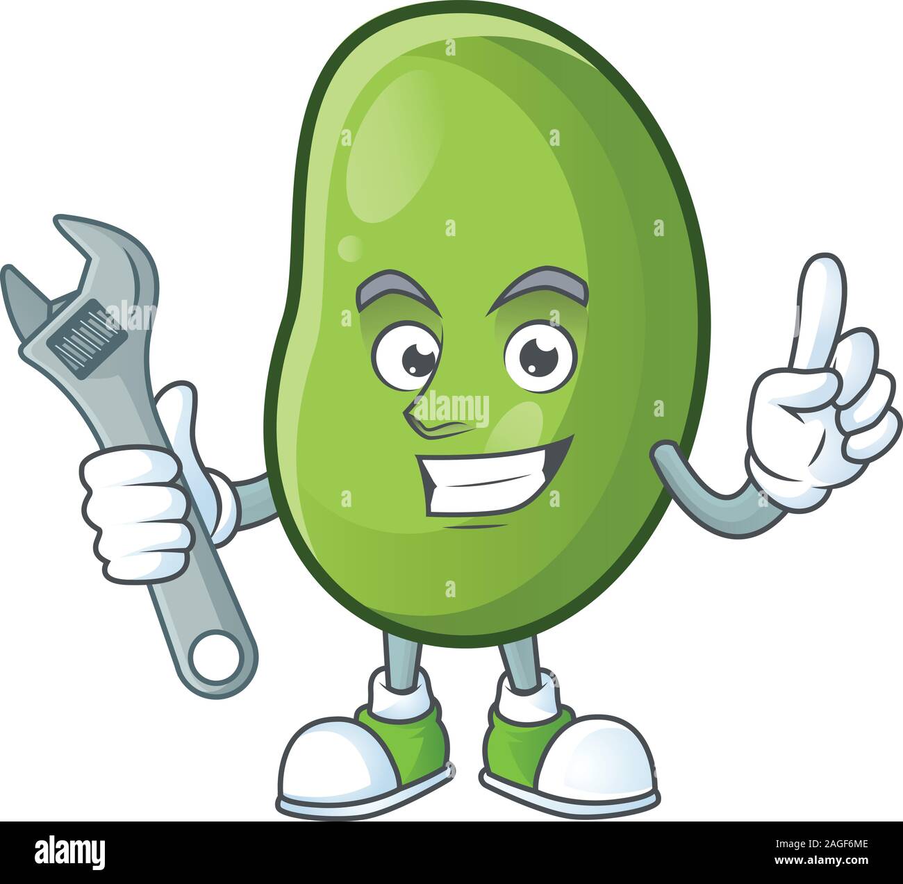 Smart and Professional Mechanic green beans cartoon character Stock ...