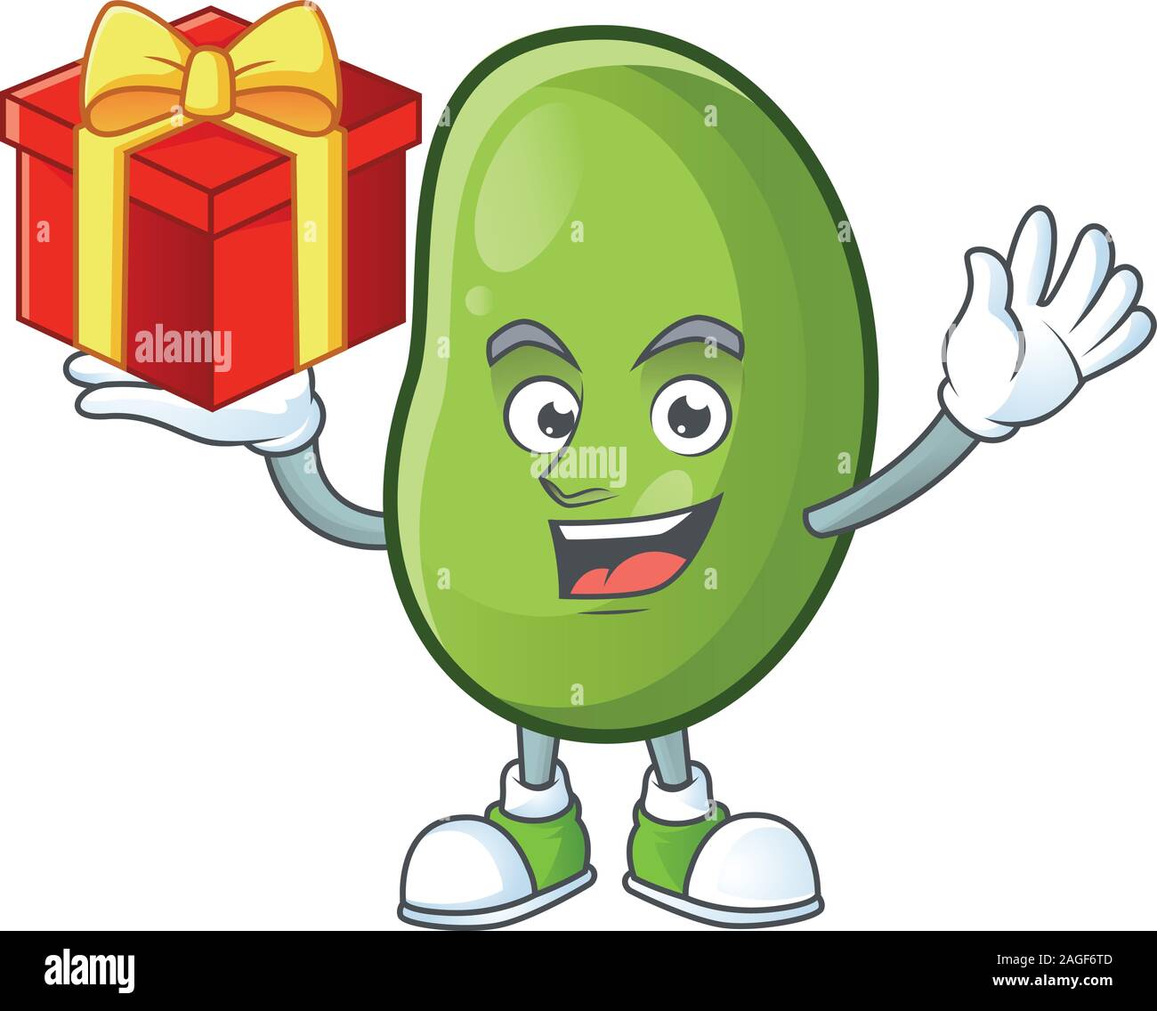 Green beans cartoon character with a box of gift Stock Vector Image ...
