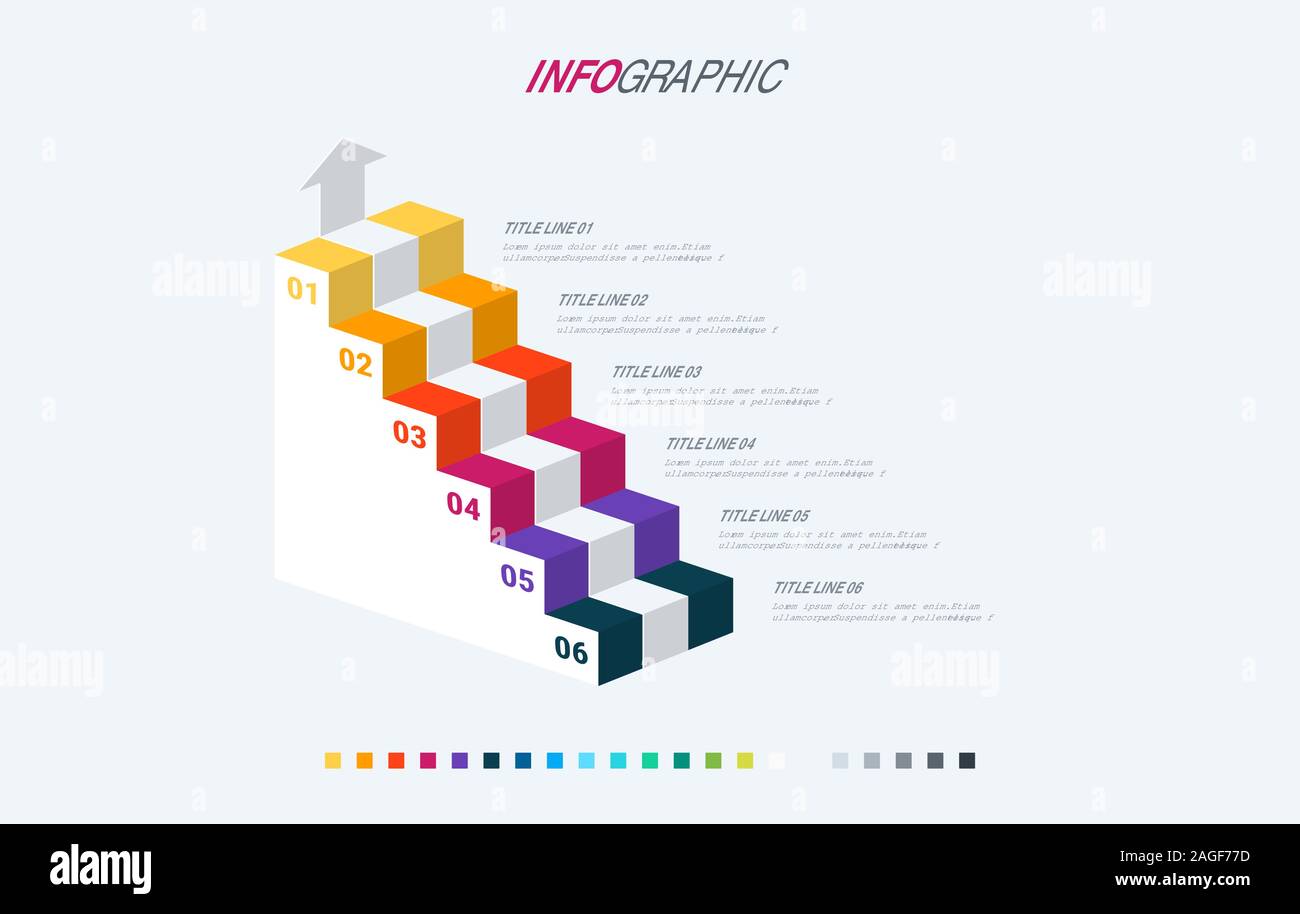 Infographic template. 6 stairs design with beautiful colors. Vector ...