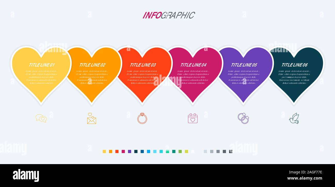 Love infographic template. 6 steps heart design with beautiful colors ...