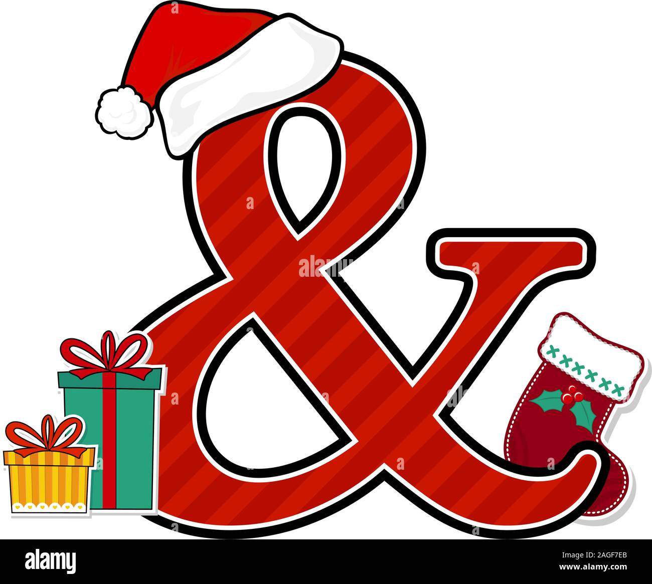 ampersand symbol with red santa's hat and christmas design elements ...