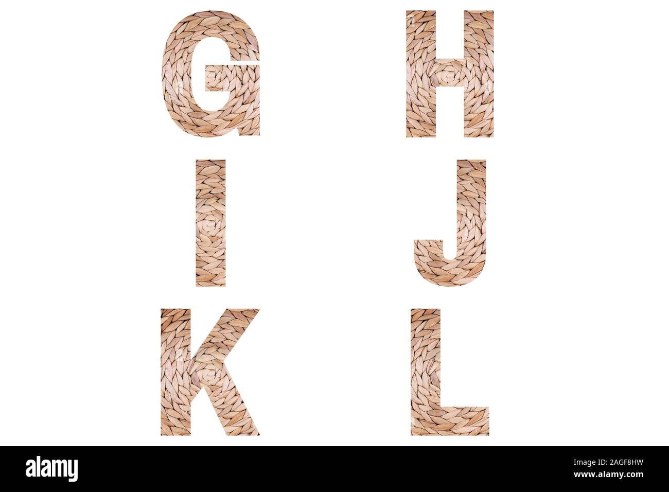 Wicker font Alphabet g, h, i, j, k ,l made of natural wicker background ...