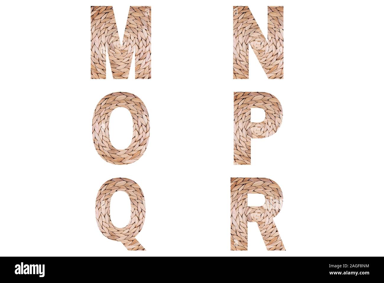 Wicker font Alphabet m, n, o, p, q, r made of natural wicker background ...