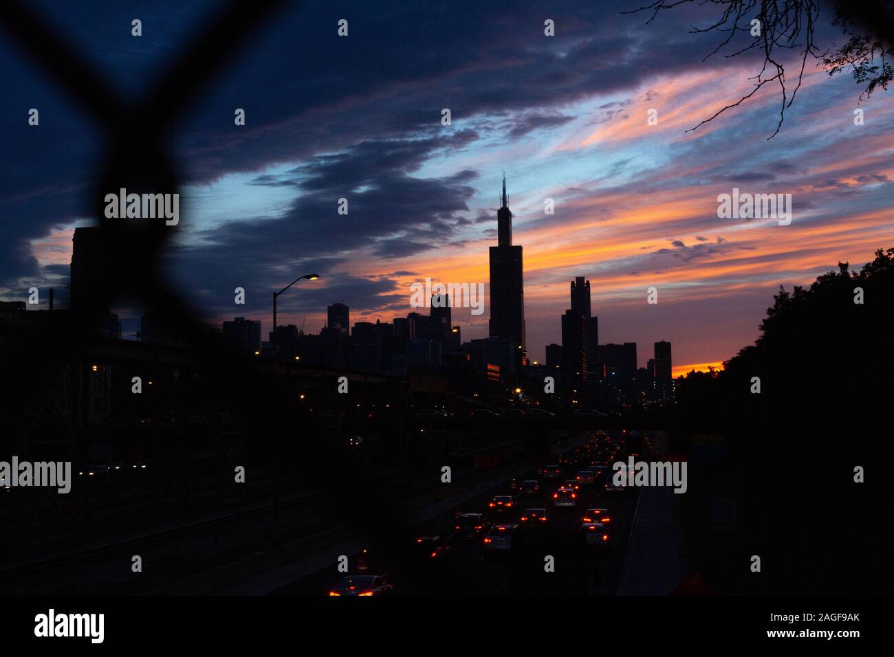 Chicago Skyline at Sunrise Overlooking I-290 Stock Photo - Alamy