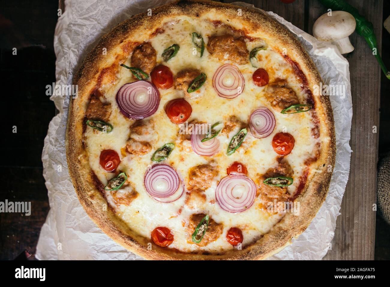 Top view colorful pizza hi-res stock photography and images - Alamy