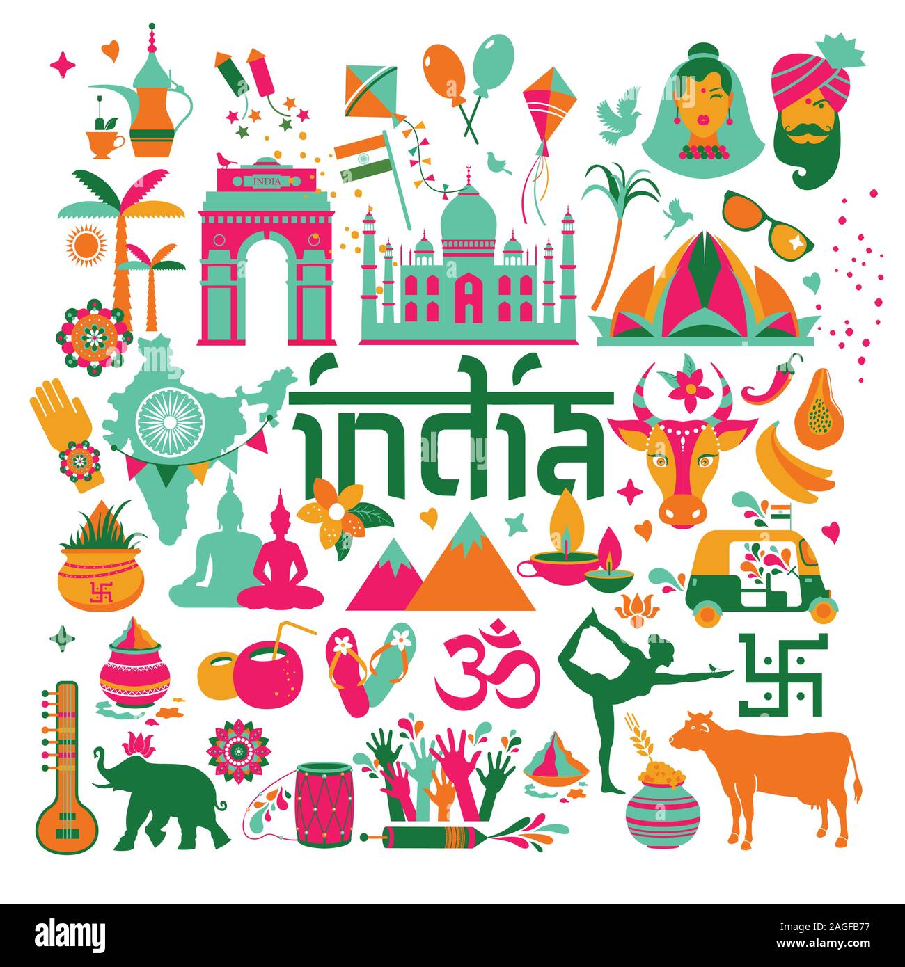 India set Asia country vector Indian architecture Asian traditions ...