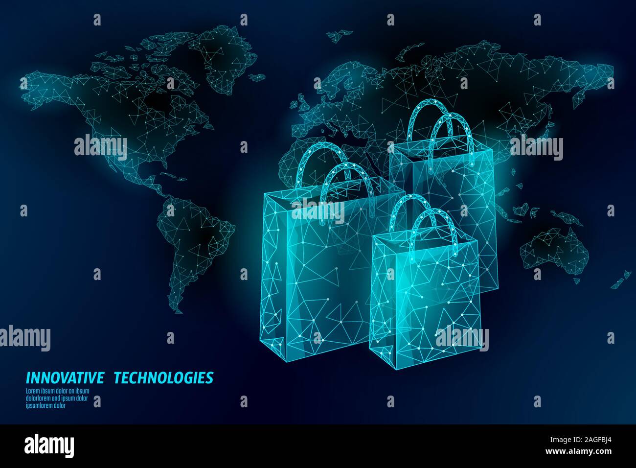 Shopping bag world map low poly design 3D. Online shop worldwide ...
