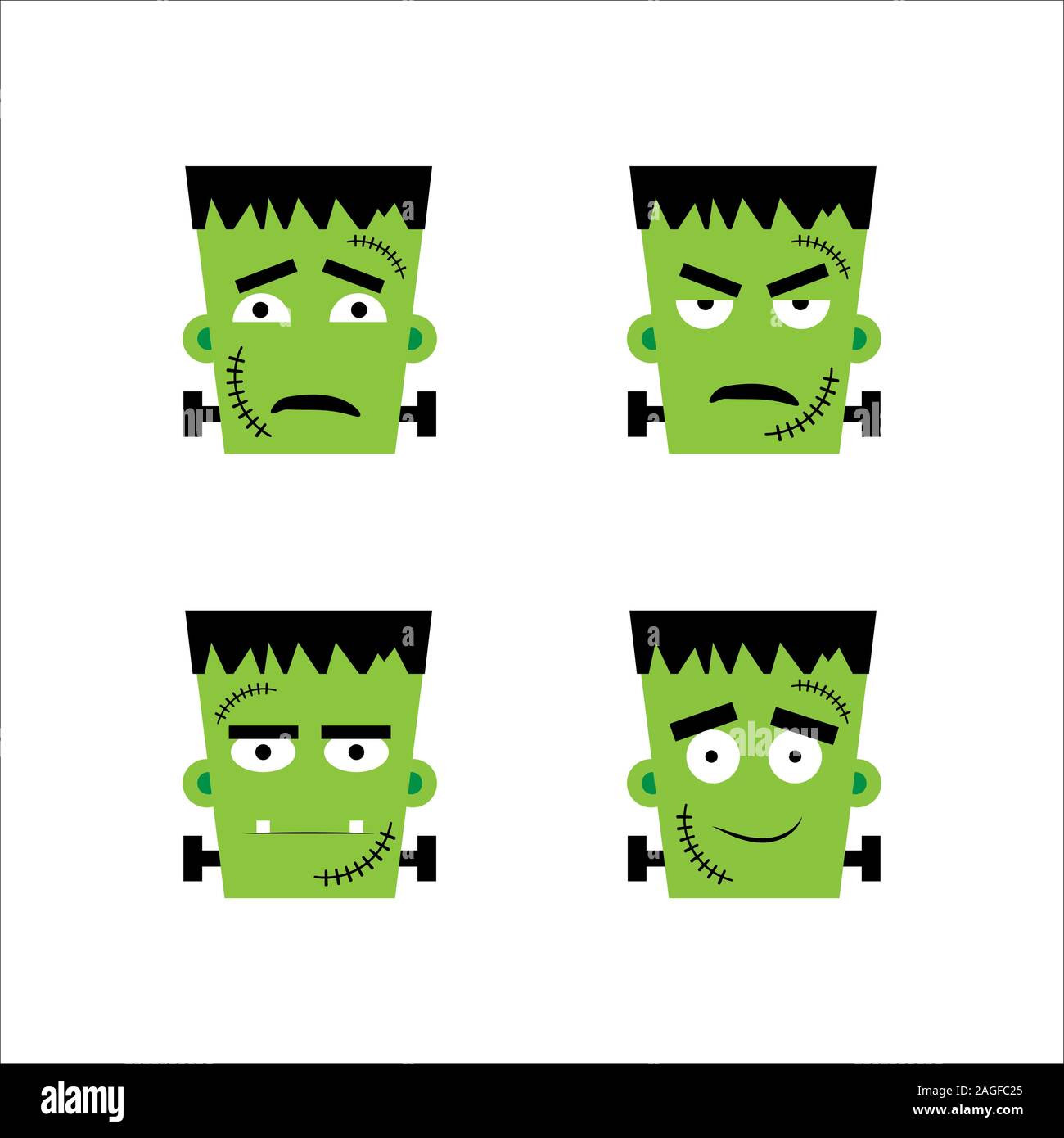 Set of frankenstein facial emotions. Vector illustration in cartoon ...