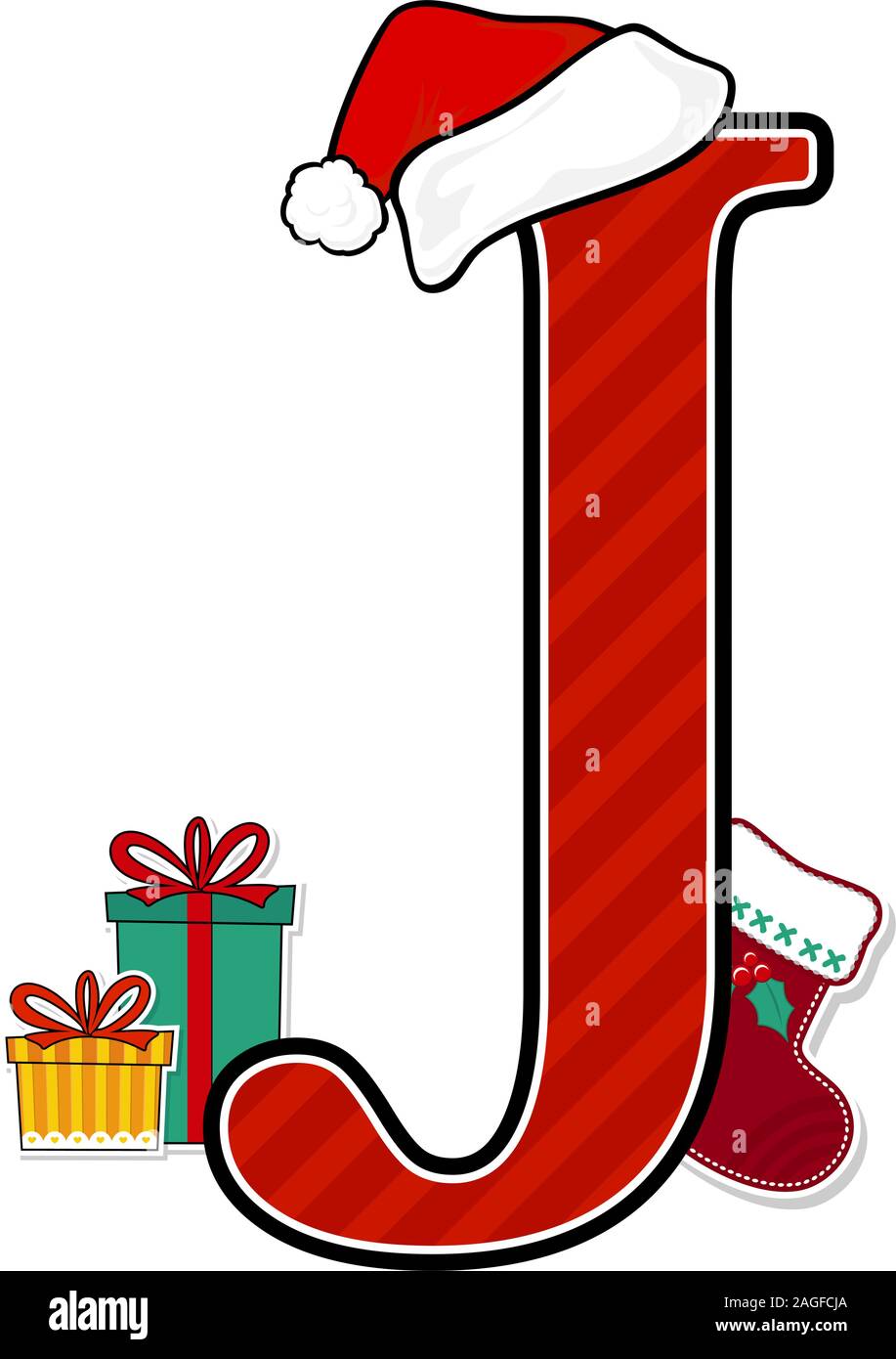 capital letter j with red santa's hat and christmas design elements ...