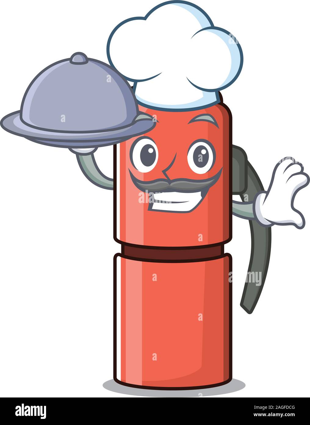 cartoon design thermos bottle Scroll as a Chef with food on tray Stock ...