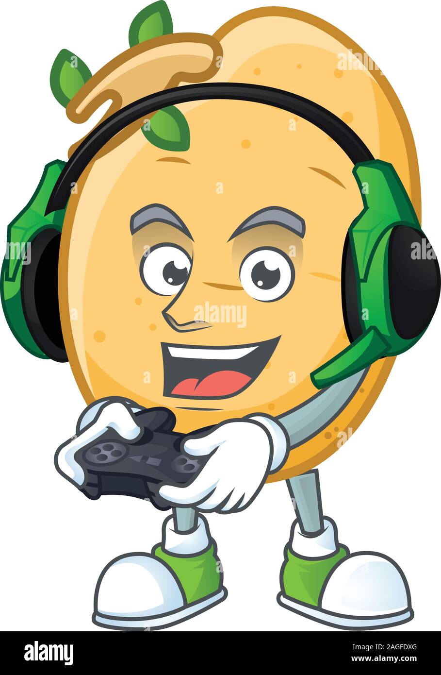 mascot icon of sprouted potato tuber with headphone and controller ...
