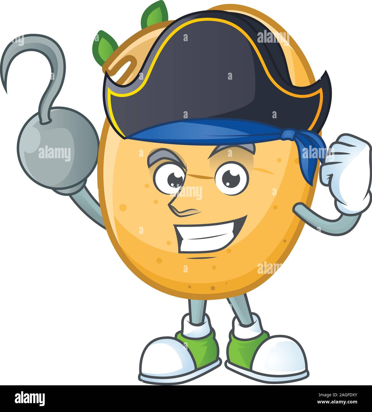 one hand Pirate sprouted potato tuber cartoon character wearing hat ...