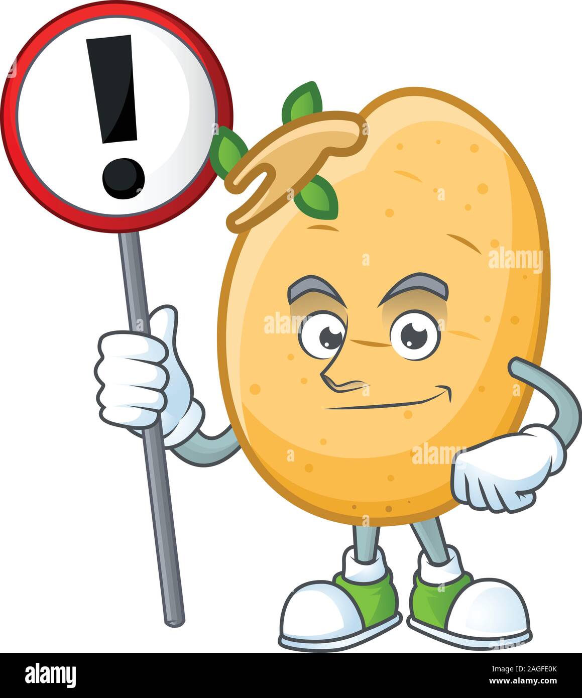 Cartoon mascot of sprouted potato tuber bring sign in his hand Stock ...