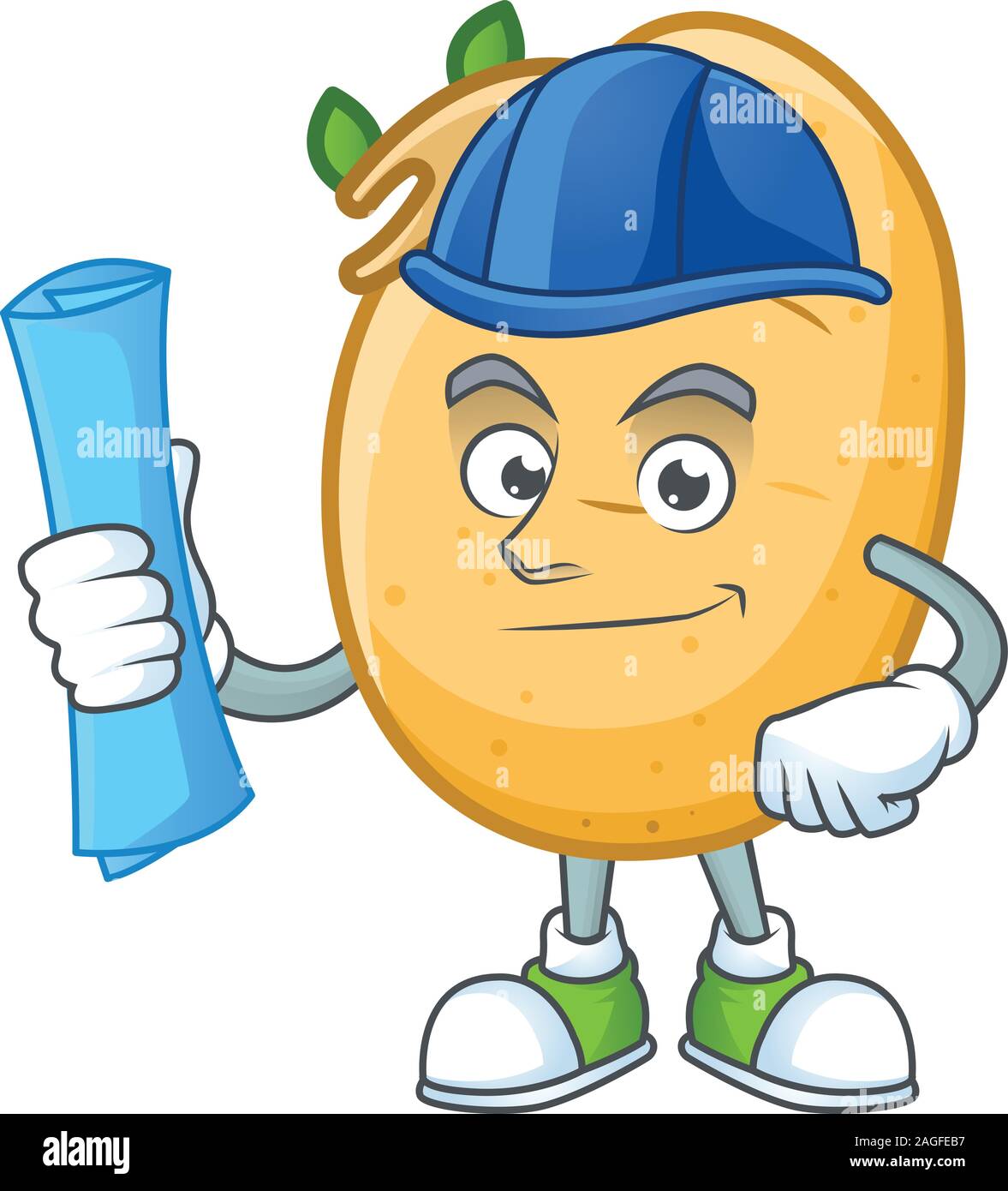 Cheerful Architect sprouted potato tuber cartoon character having blue ...