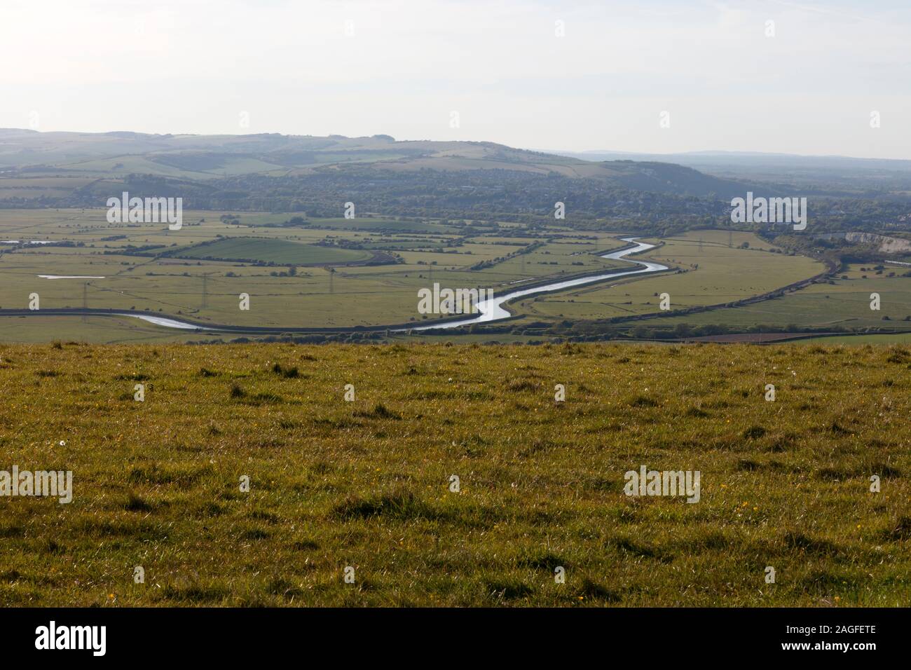 River Ouse from Beddingham Hill near Lewes, Sussex, England, UK Stock ...