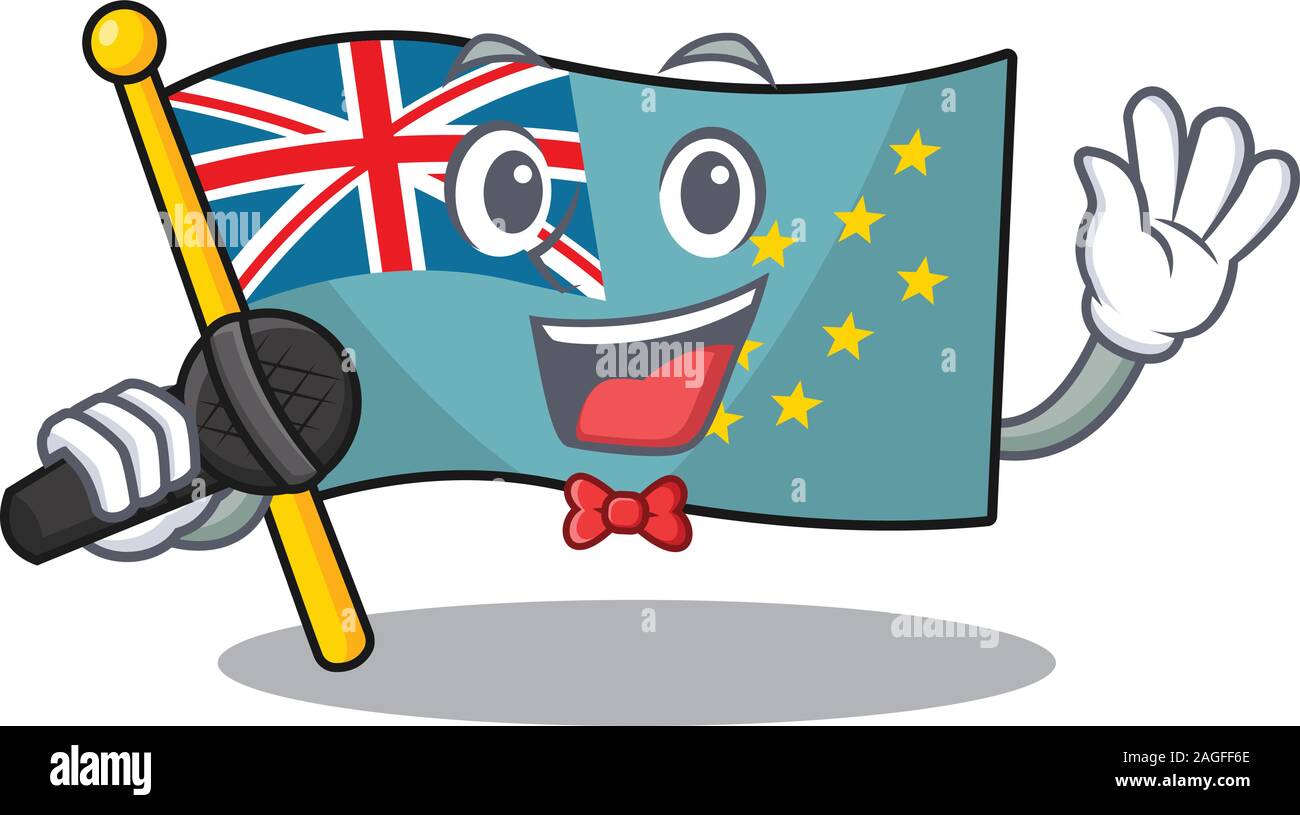 Cute cartoon Singing flag tuvalu Scroll with a microphone Stock Vector ...