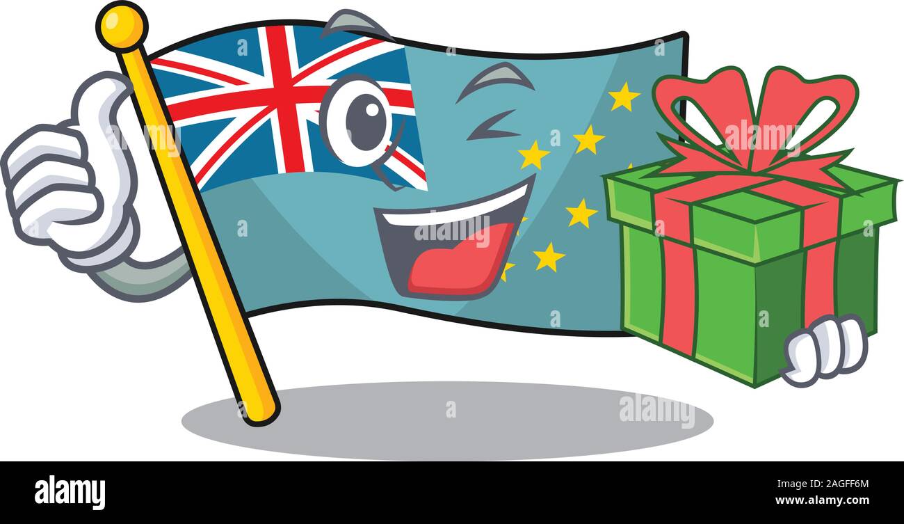 happy face flag tuvalu Scroll character with gift box Stock Vector ...