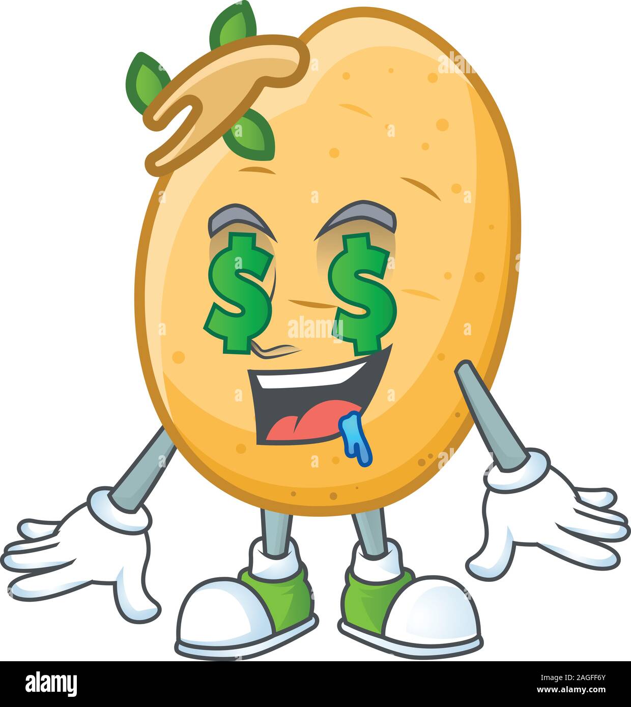 Cute sprouted potato tuber with Money eye cartoon character design ...