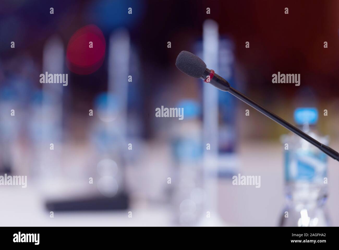 Front view of the microphones during business conference in conference ...