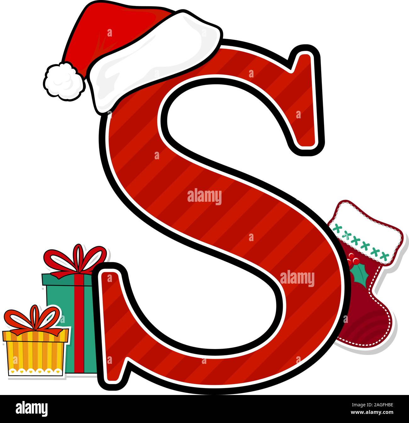 capital letter s with red santa's hat and christmas design elements ...