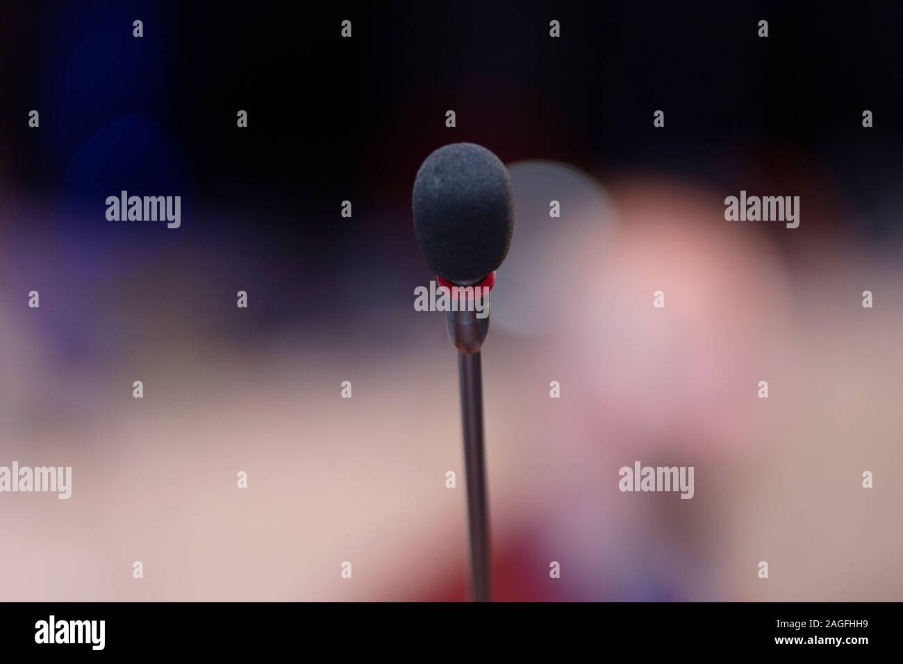 Front view of the microphones during business conference in conference ...
