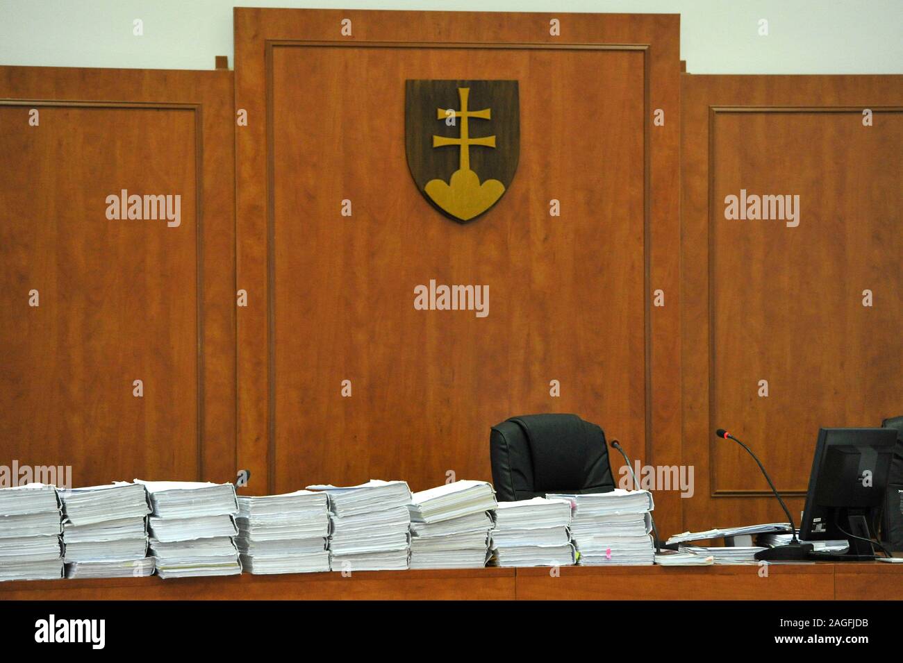 Pezinok, Slovakia. 19th Dec, 2019. The evidence in a courtroom ahead of ...