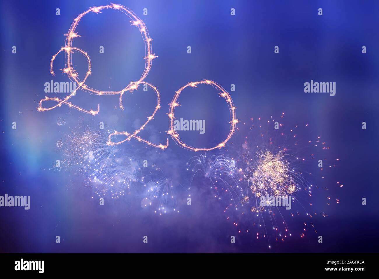 New Year 2020 celebration. Magic holiday background with fireworks ...